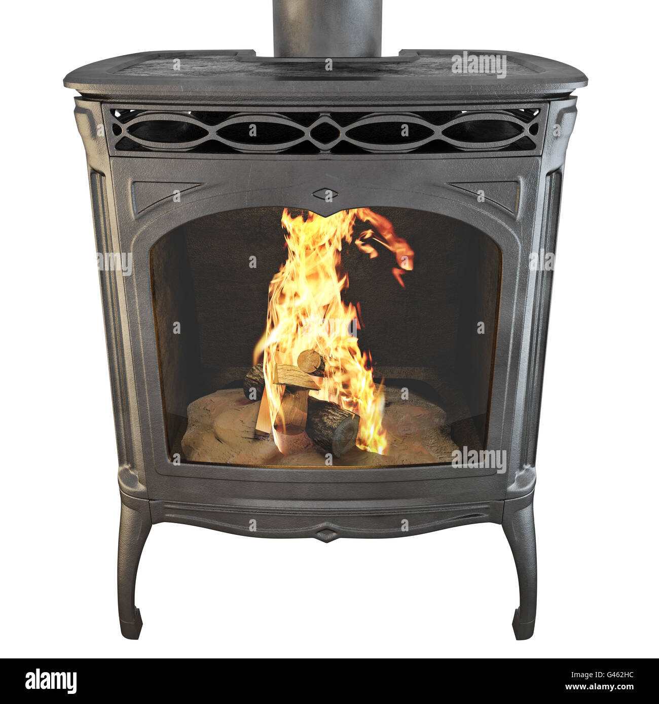 Fireplace side view isolated with fire 3d graphics Stock Photo - Alamy