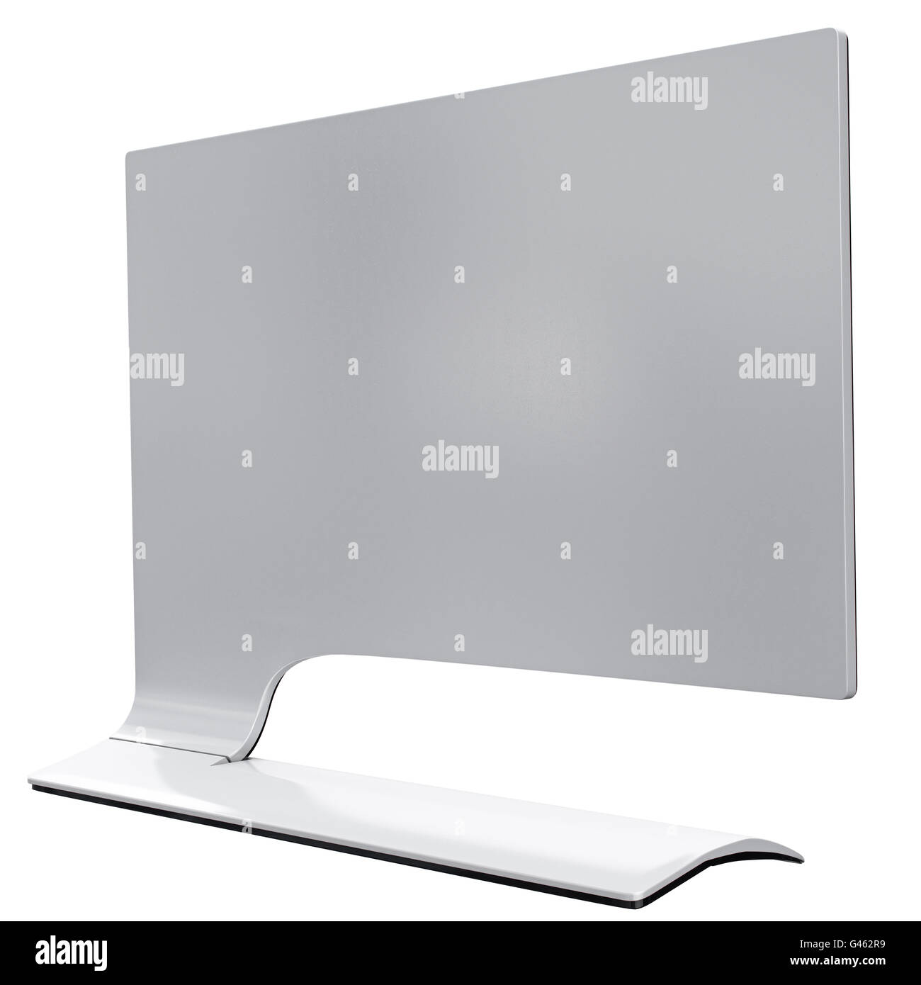 Futuristic workstation monitor of white metal back view. 3d graphic ...