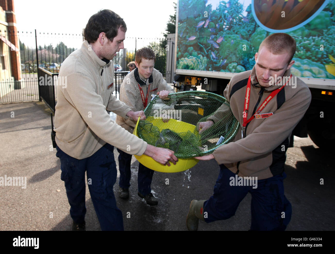 Simon Dunn (left) and Chris Sturdy carry one of a pair of Bonnethead ...