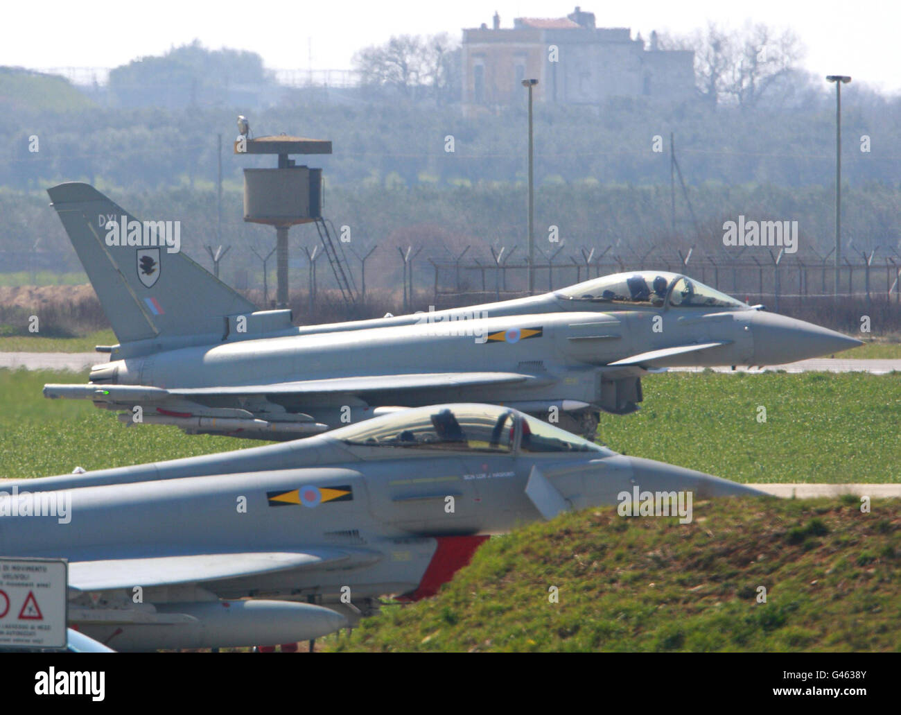 An RAF Typhoon jet fighter on the runway at Italian Airforce base ...