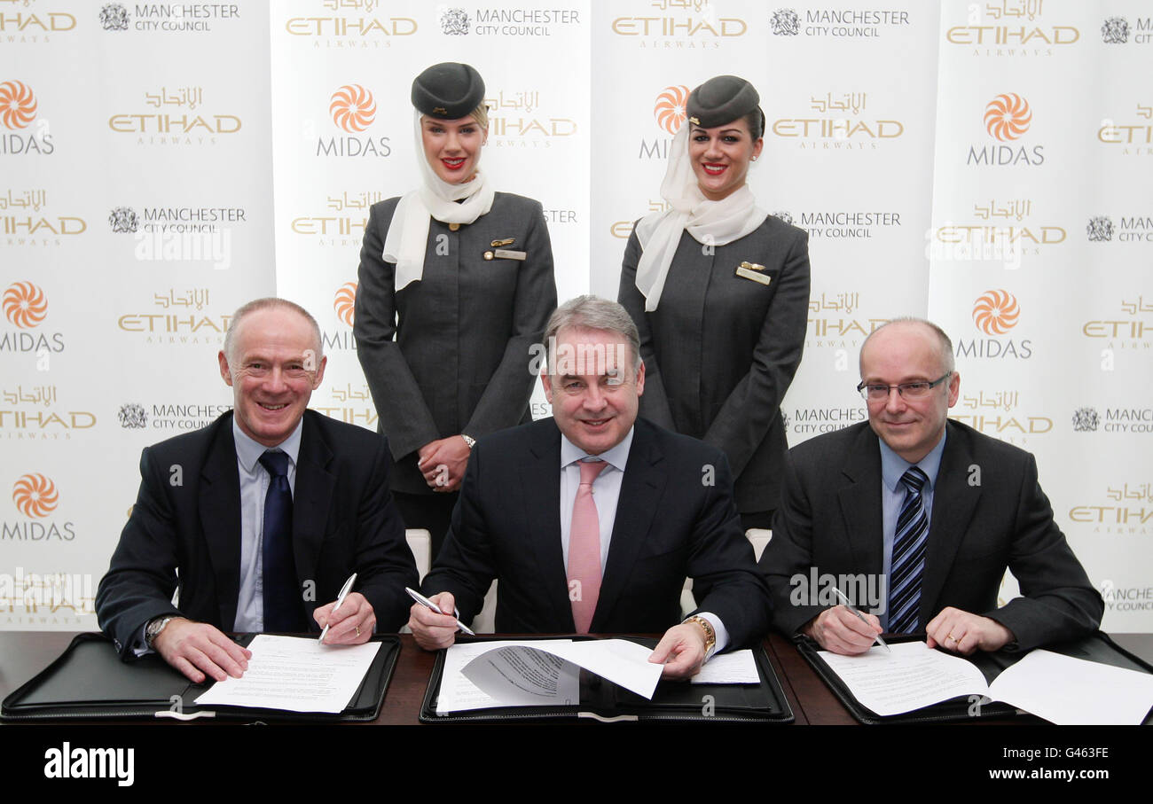 Front left right leader of manchester city council sir richard leese hi ...