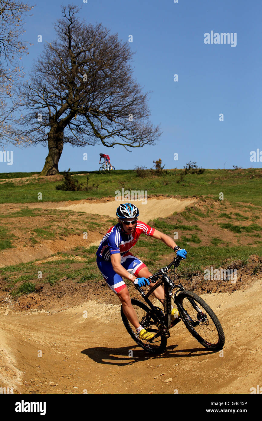 British rider Liam Killeen on the course at the Mountain Bike venue for ...