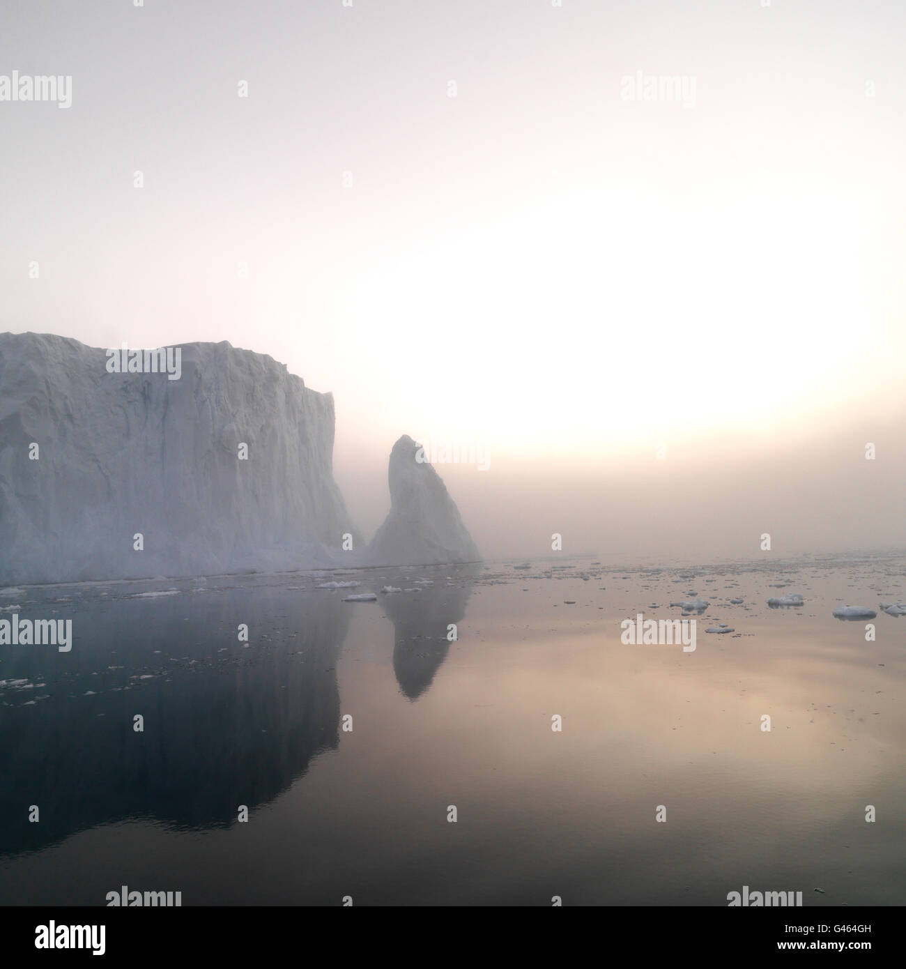 Huge icebergs are on the arctic ocean at Ilulissat ice fiord, Greenland ...