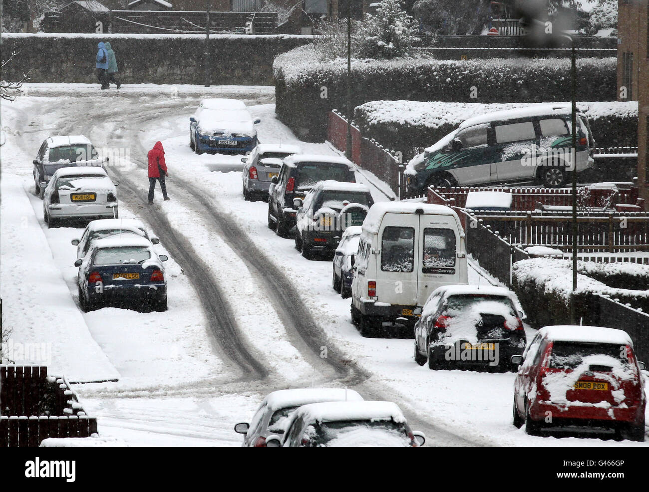 Wintry conditions in Denny, Central Scotland, where heavy snow fell ...