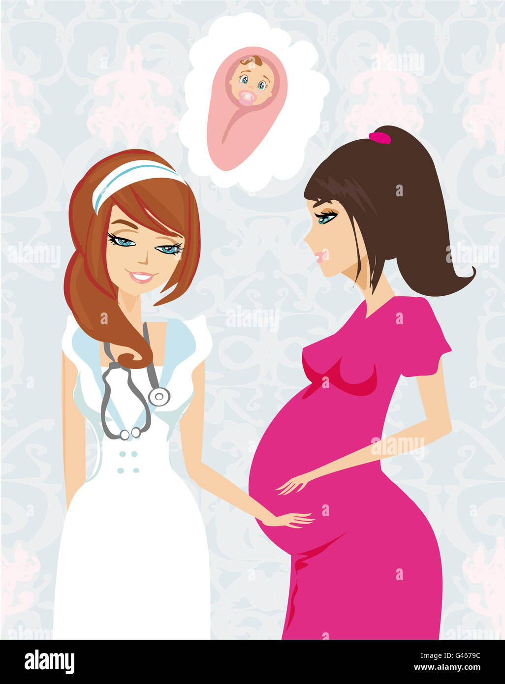 Illustration of a Pregnant Woman Having a Prenatal Checkup Stock Photo ...