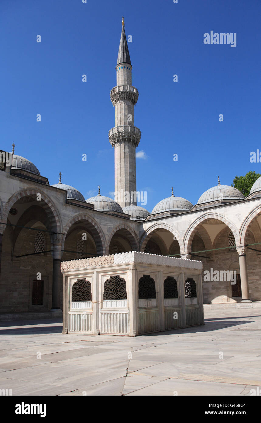 View of courtyard in famous Suleymaniye Mosque in Istanbul, Turkey ...