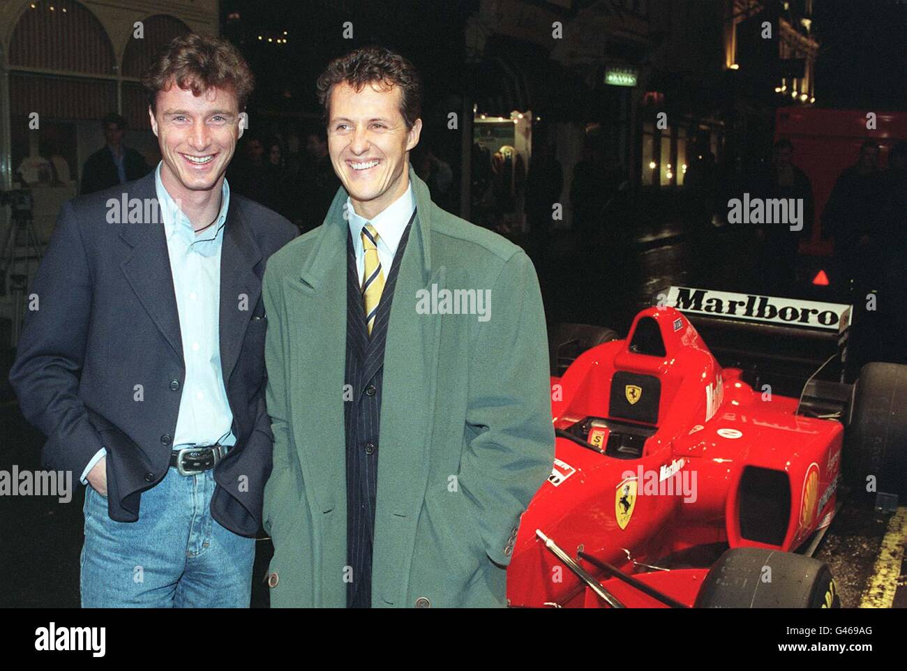 Ferrari team mates Eddie Irvine (left) and Michael Schumacher, with the ...
