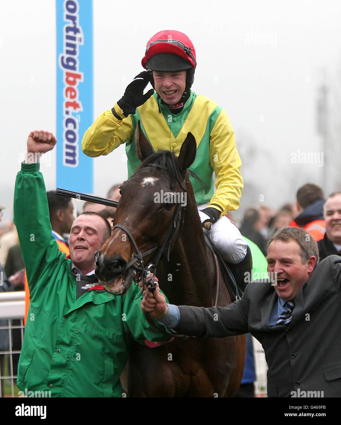 Jockey Andrew Lynch celebrates on Sizing Europe after winning the ...