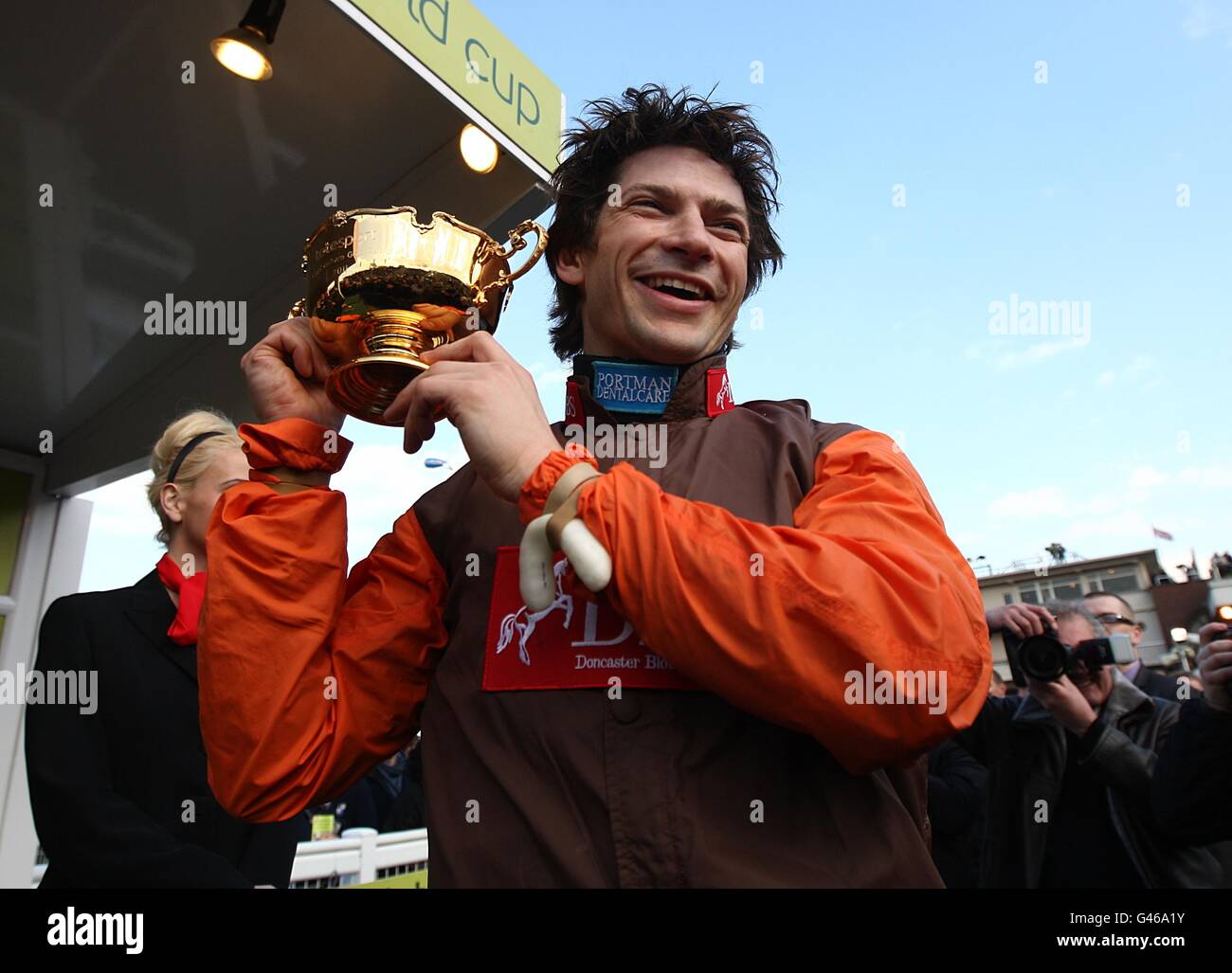 Jockey Sam Waley-Cohen celebrates winning the totesport Cheltenham Gold ...