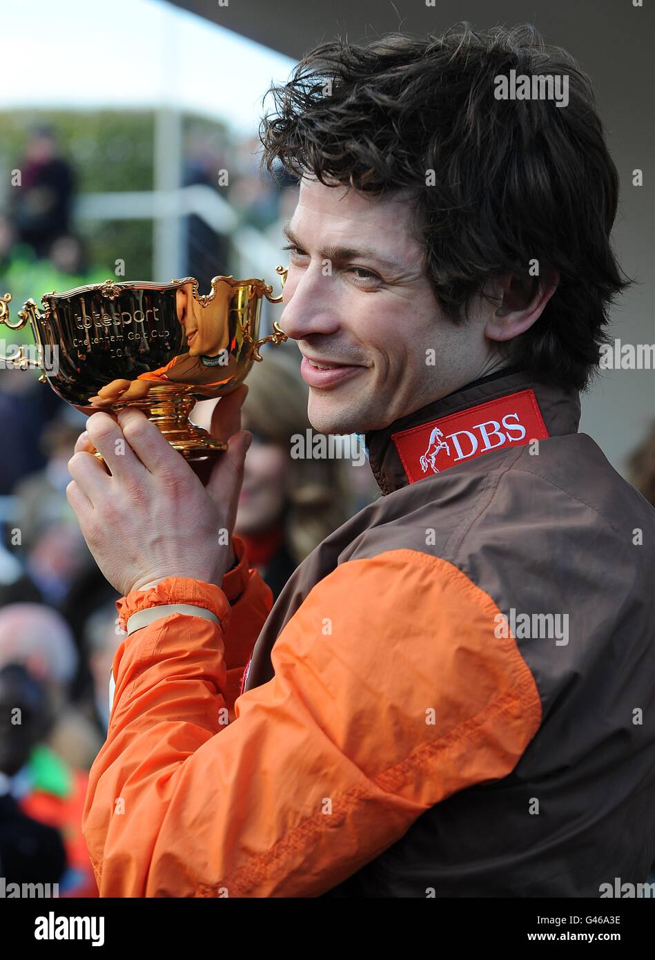 Jockey Sam Waley-Cohen celebrates winning the totesport Cheltenham Gold ...