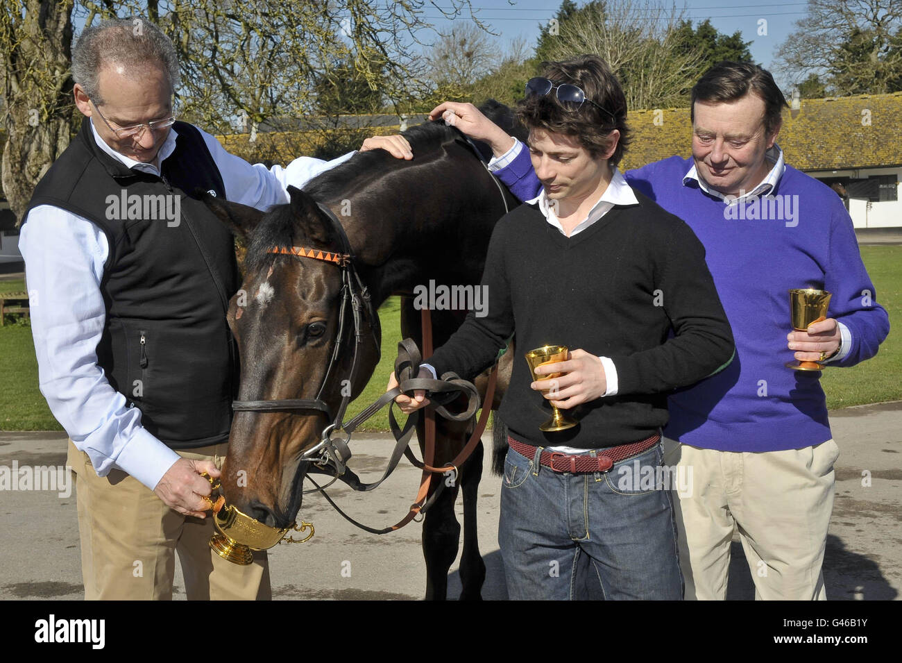 Trainer Nicky Henderson (right) with owner Robert Waley-Cohen and ...