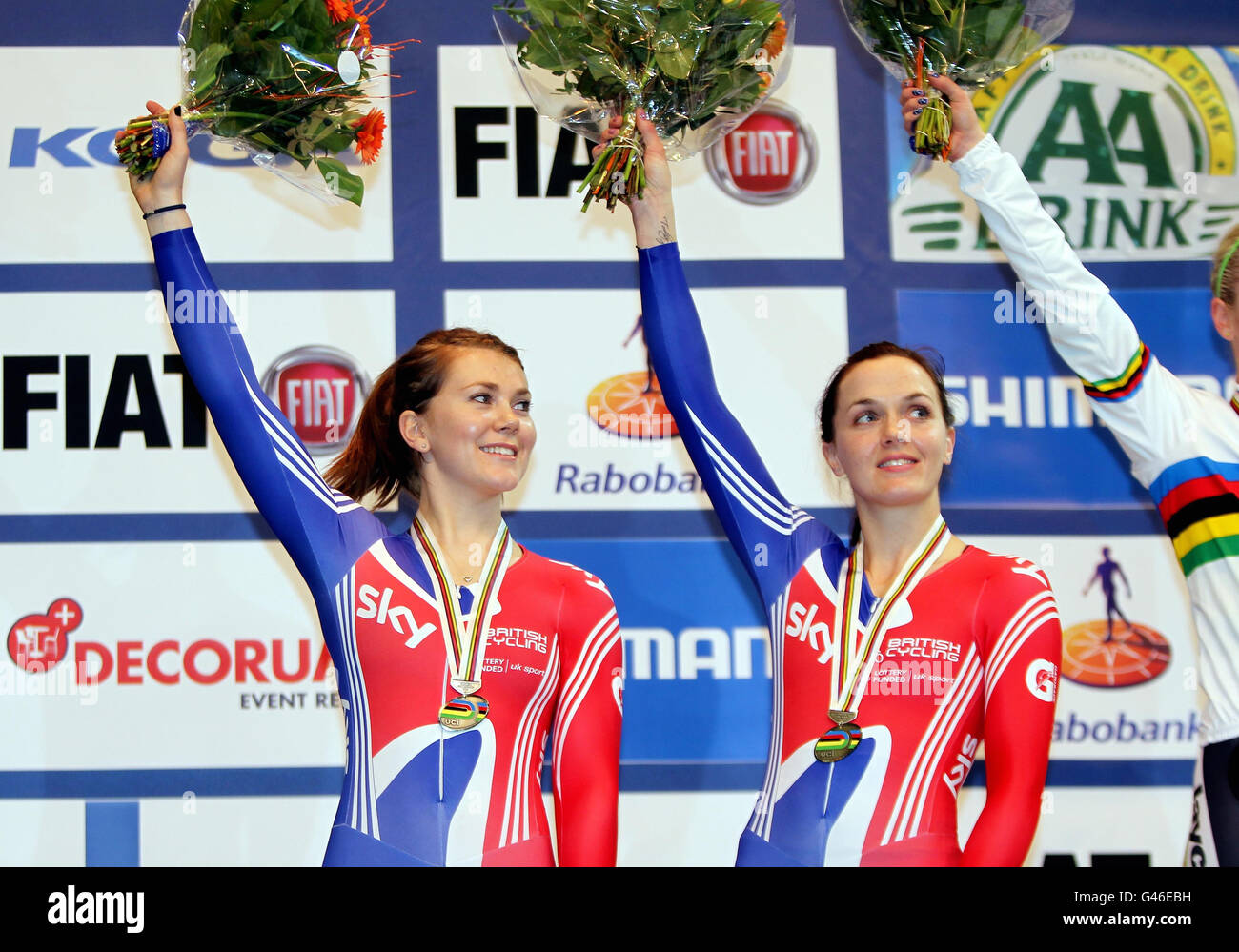 Great Britain's Jessica Varnish and Victoria Pendleton celebrate their ...