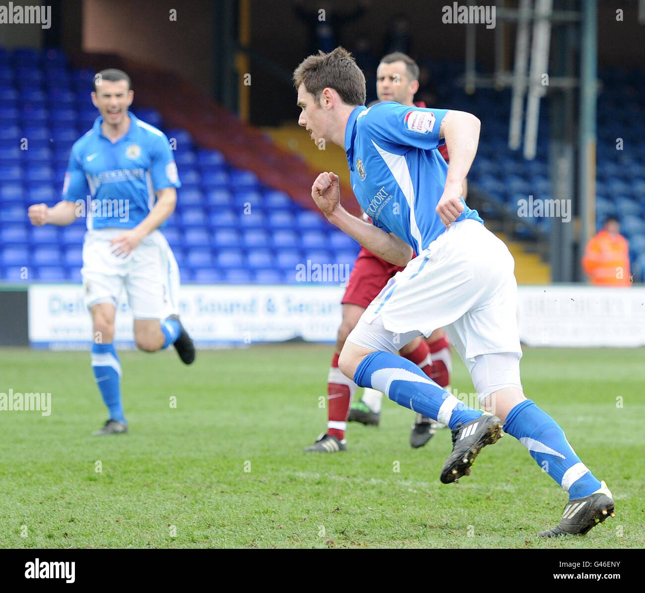 Stockport County's Greg Tansey celebrates scoring from the penalty spot ...