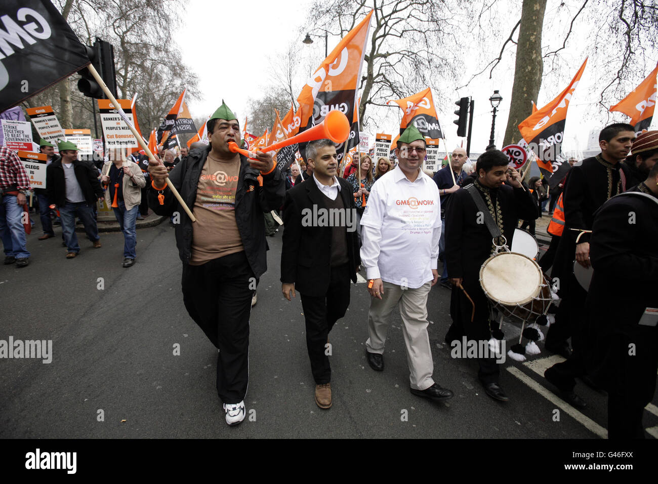 Labour MP Sadiq Kahn walks down Embankment during the TUC March For The ...