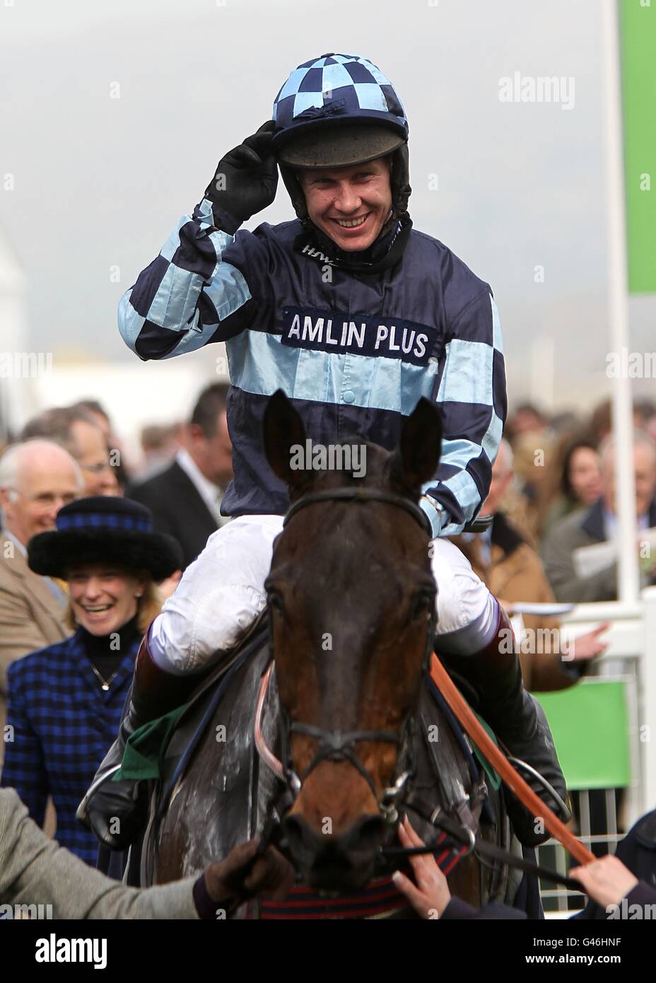 Jockey Richard Johnson celebrates on Captain Chris after winning the ...