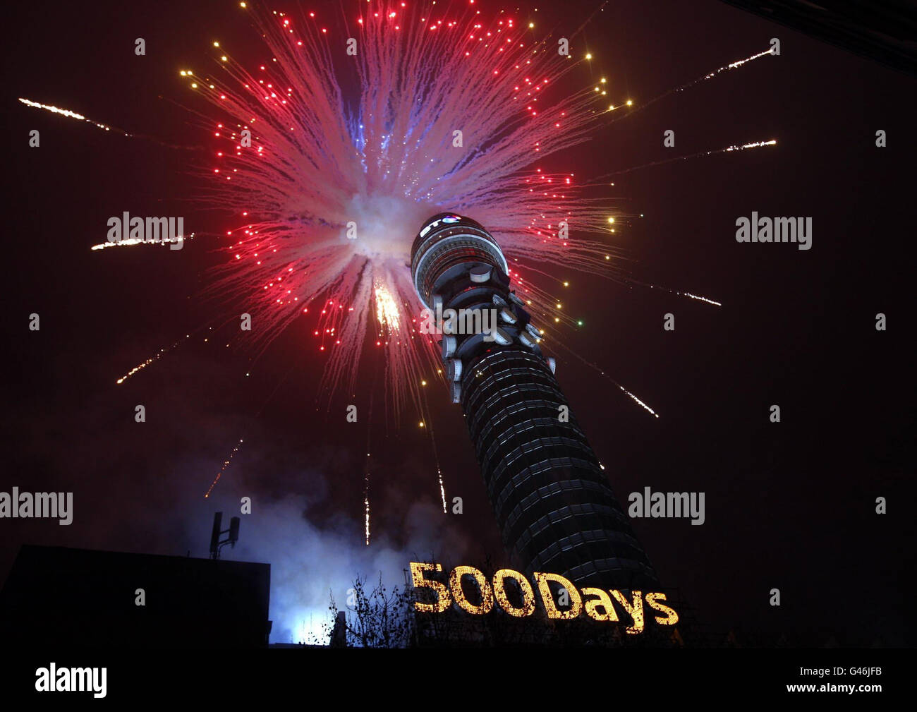 A view of the firework display on top of the BT Tower in London to mark ...
