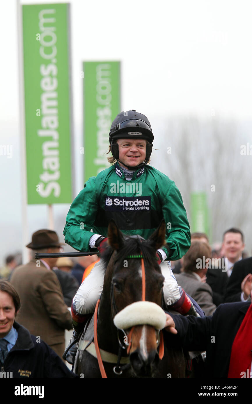 Jockey Robert Thornton on Bensalem celebrates after winning the Stewart ...