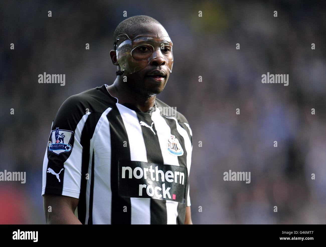 Newcastle United's Shola Ameobi wears a protective face mask during the ...