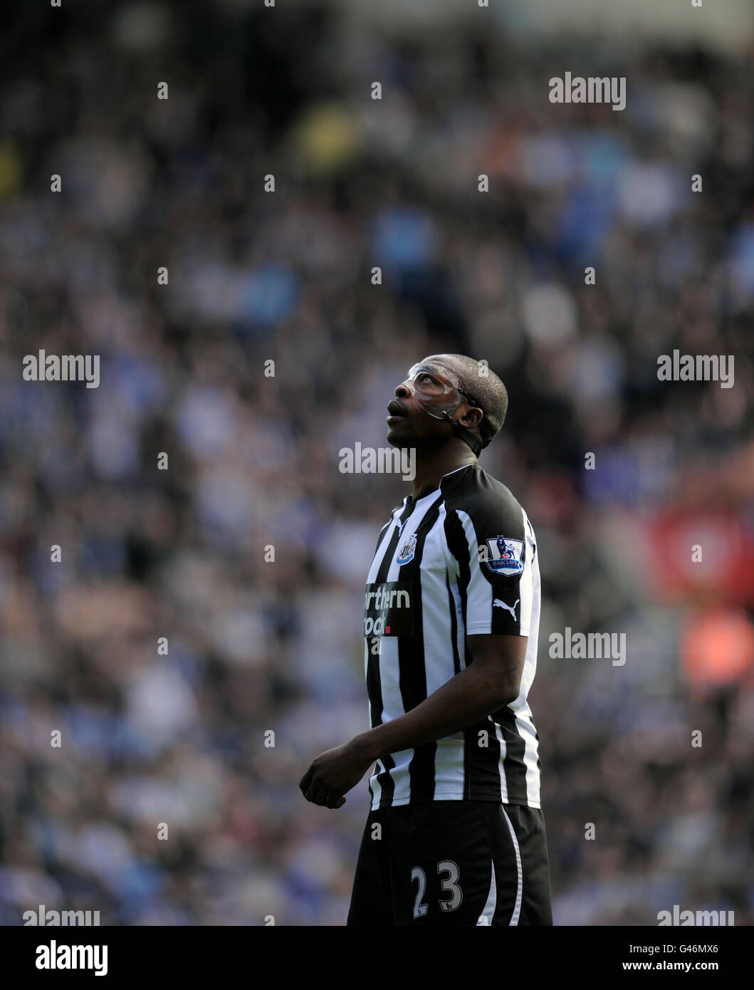 Newcastle United's Shola Ameobi wears a protective face mask during the ...