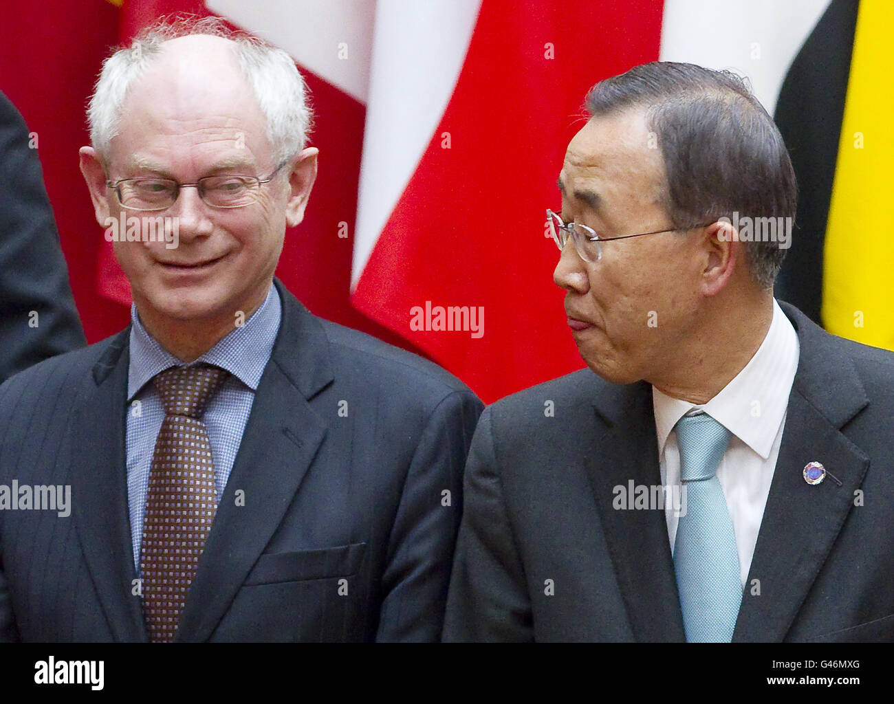 President of the EU Council Herman Van Rompuy (Left), and UN Secretary ...