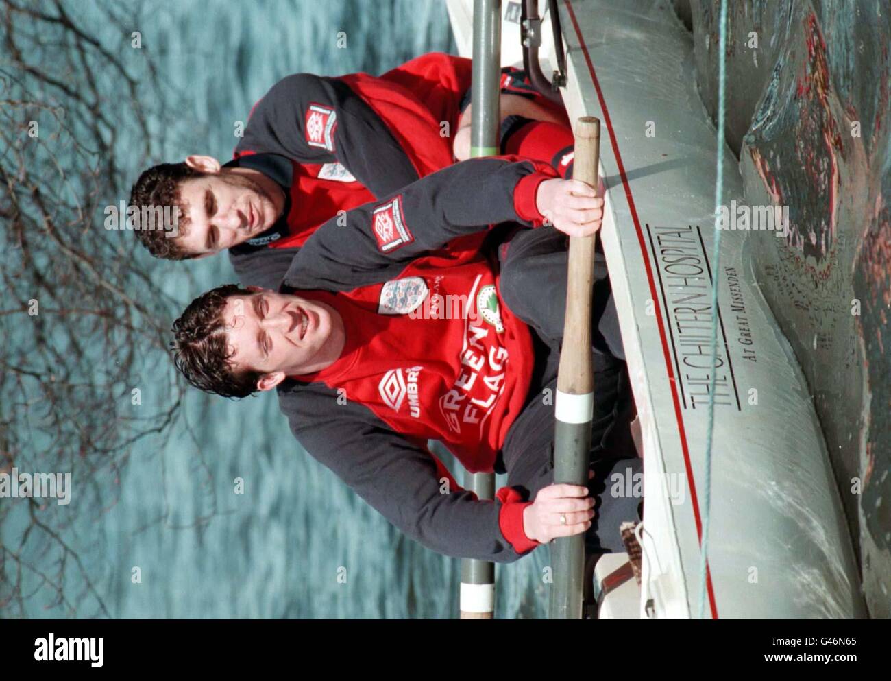 Two men in a boat... England footballers Robbie Fowler (left) and ...