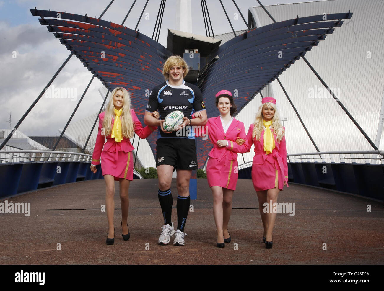 Glasgow's Richie Gray poses with models dressed as stewardesses, (from ...