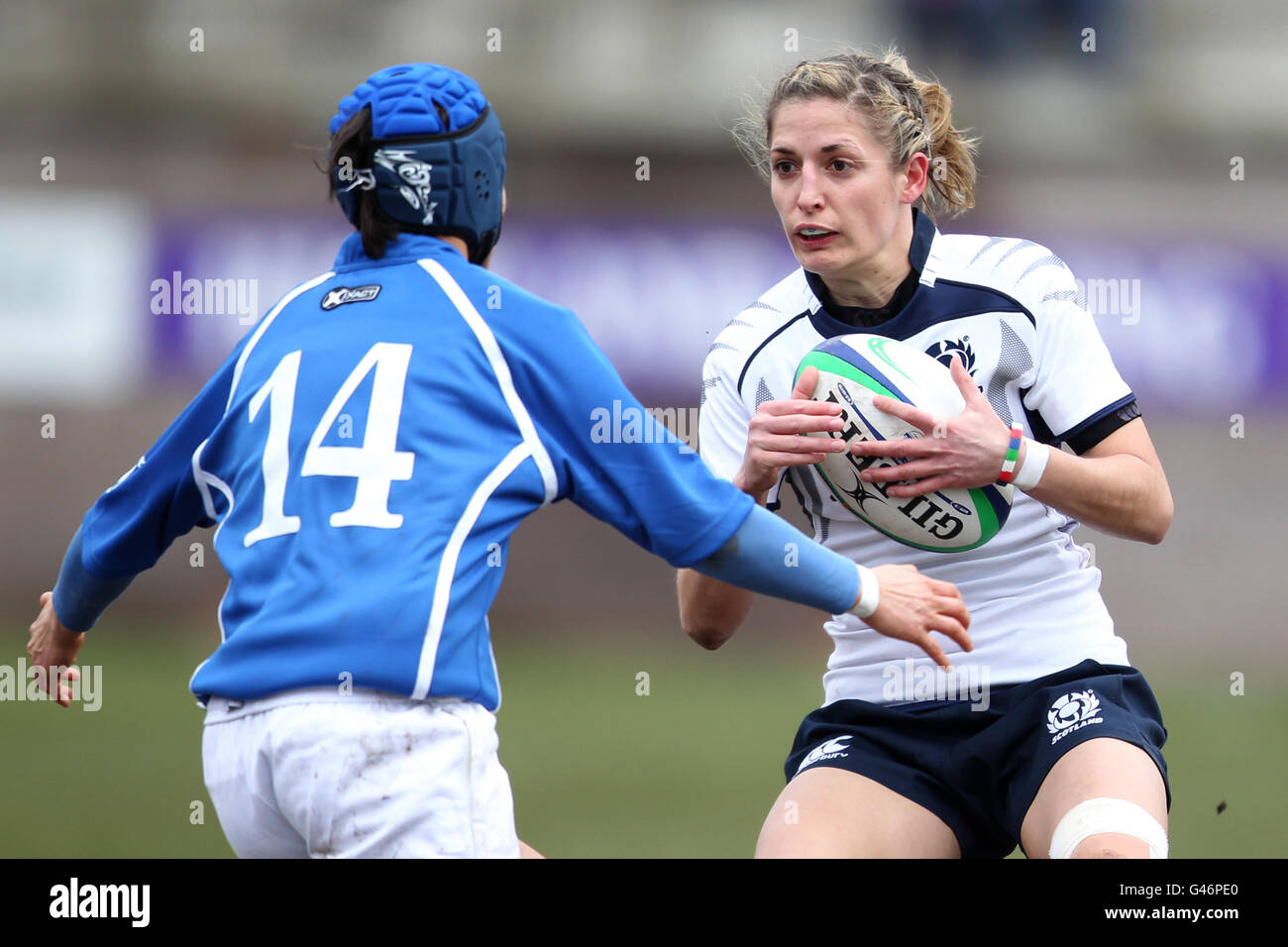 Scotland's Katy Green (right) takes on Italy's Maria Veronese Stock ...