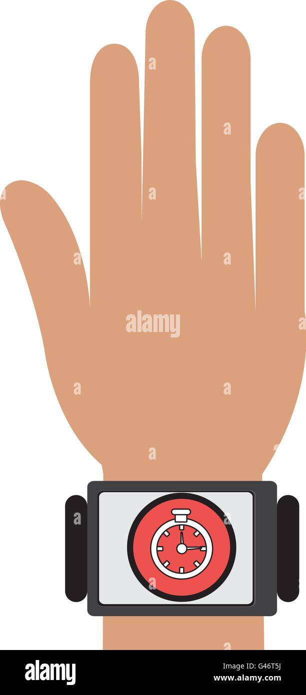 human hand with square watch and media icon, vector graphic Stock ...
