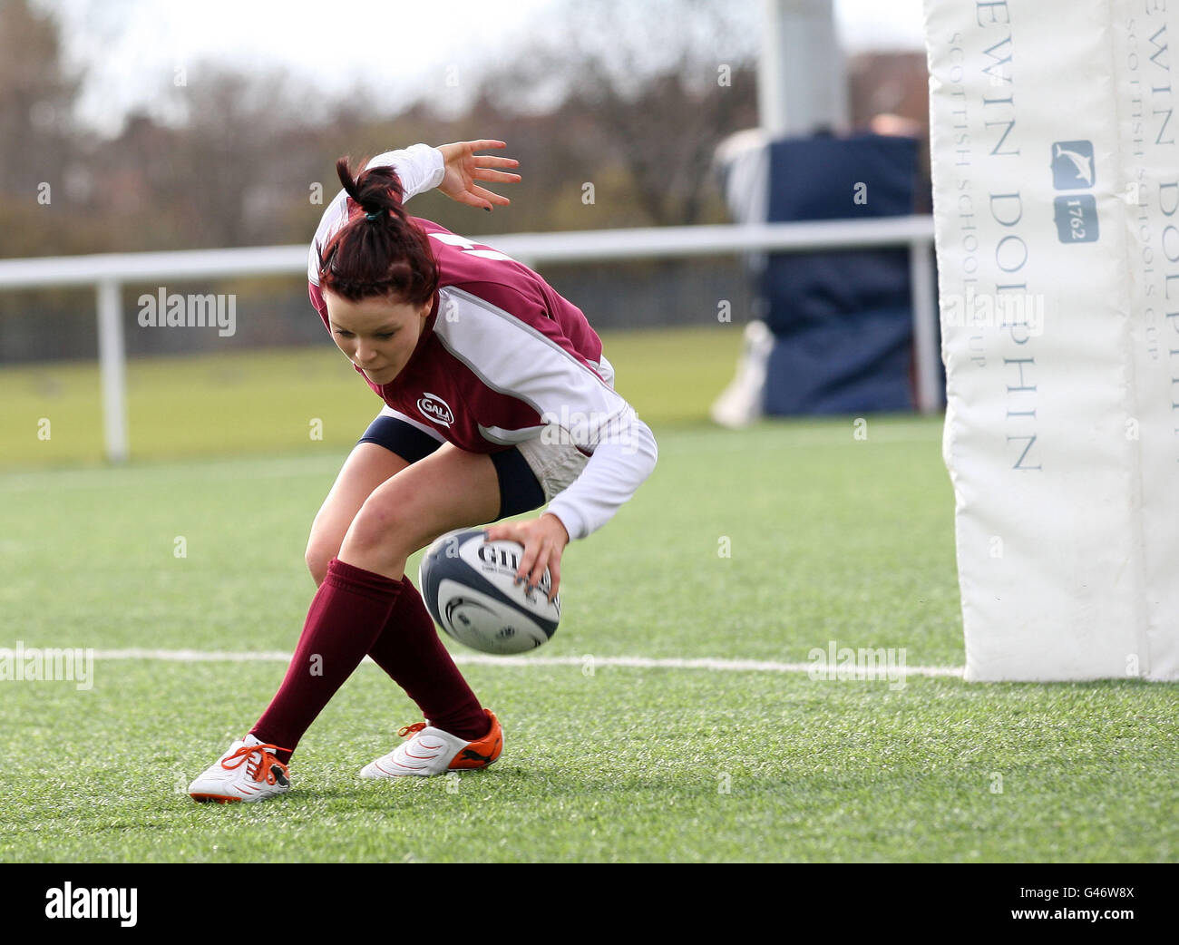 Gala's Annabel Hughes scores a try during the Brewin Dolphin Girls U18 ...