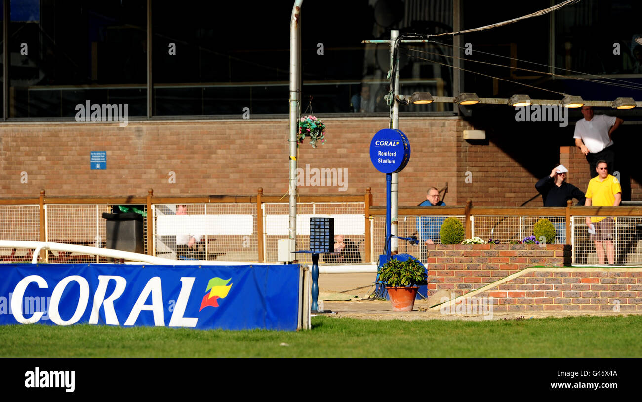 Greyhounds - Romford Greyhound Stadium. Spectators watch the action at ...