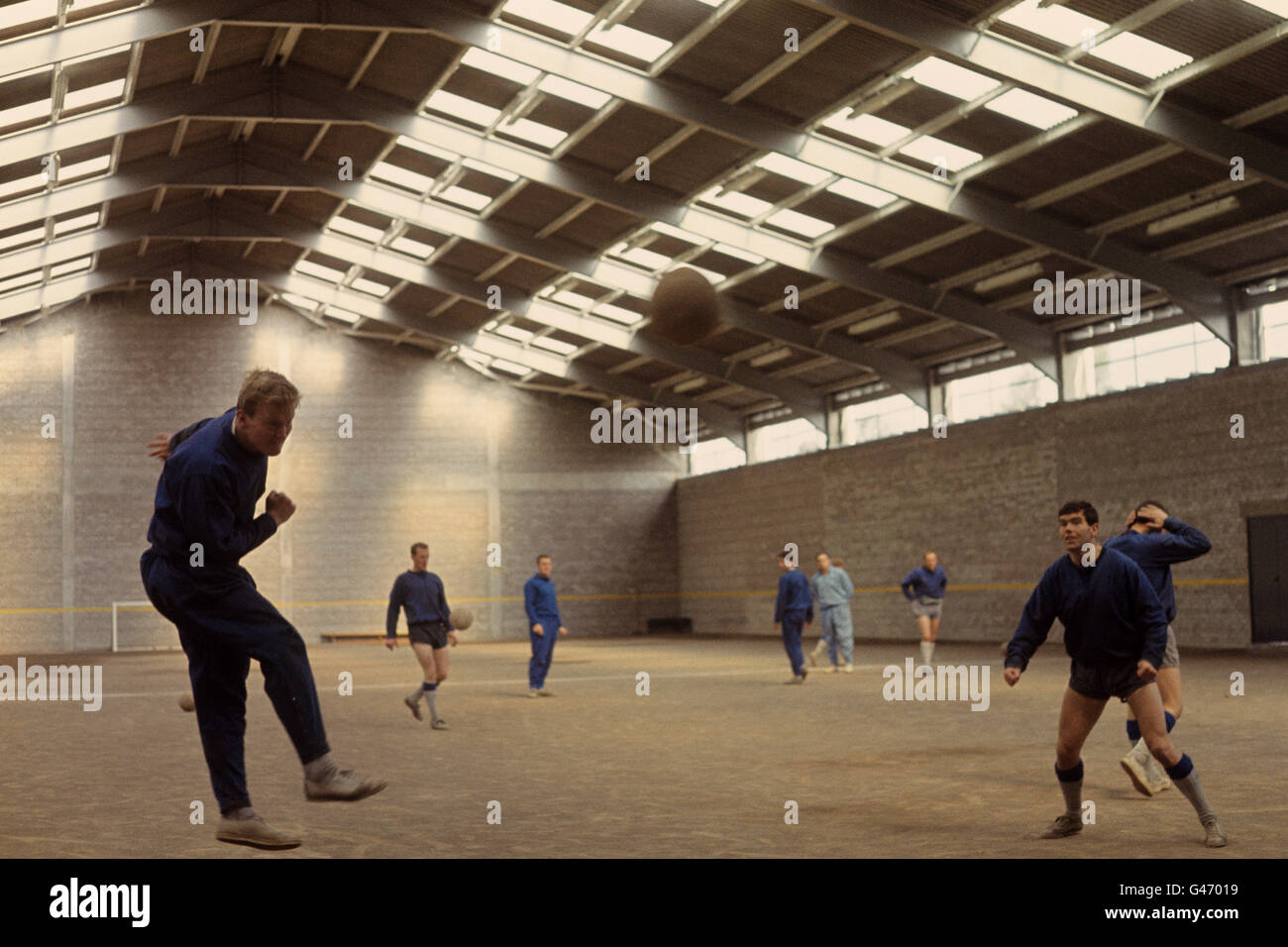 The Everton team train in their new gymnasium at Bellefield prior to ...