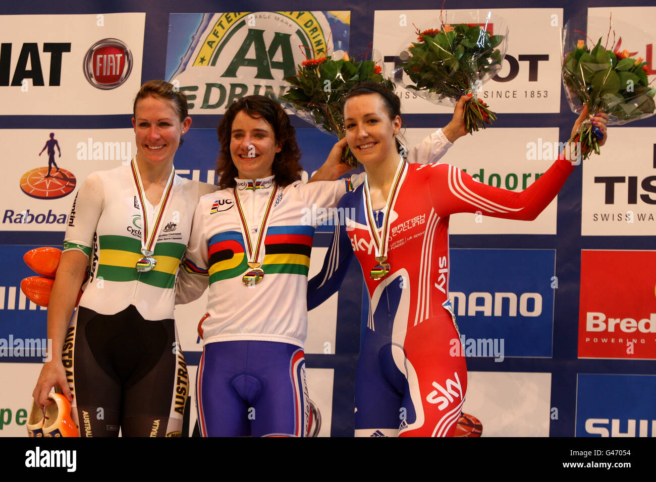 (left to right) Silver medallist Australia's Katherine Bates, gold ...