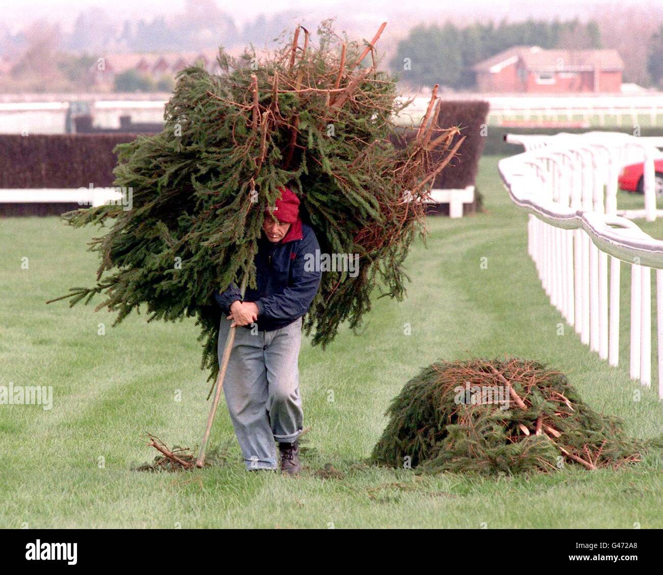 AINTREE National fence building Stock Photo - Alamy