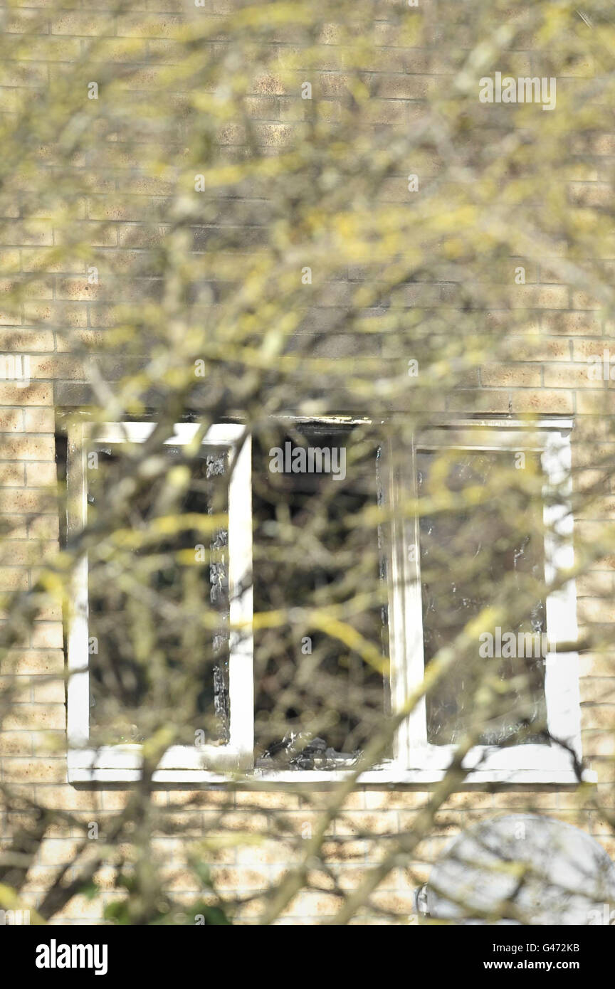 A fire damaged window at a house on Merryweather Close in Bradley Stoke ...