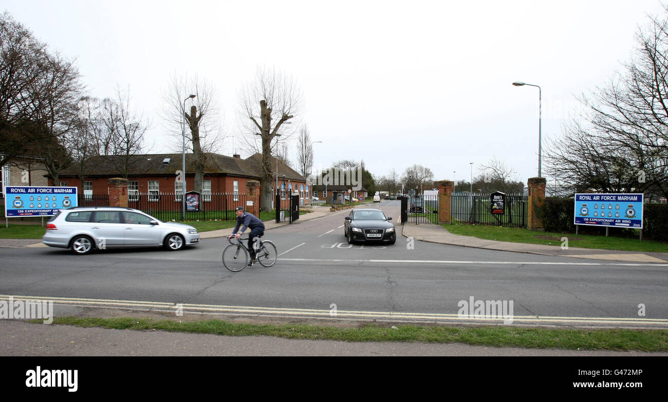 A general view of the entrance to RAF Marham, in Norfolk Stock Photo ...