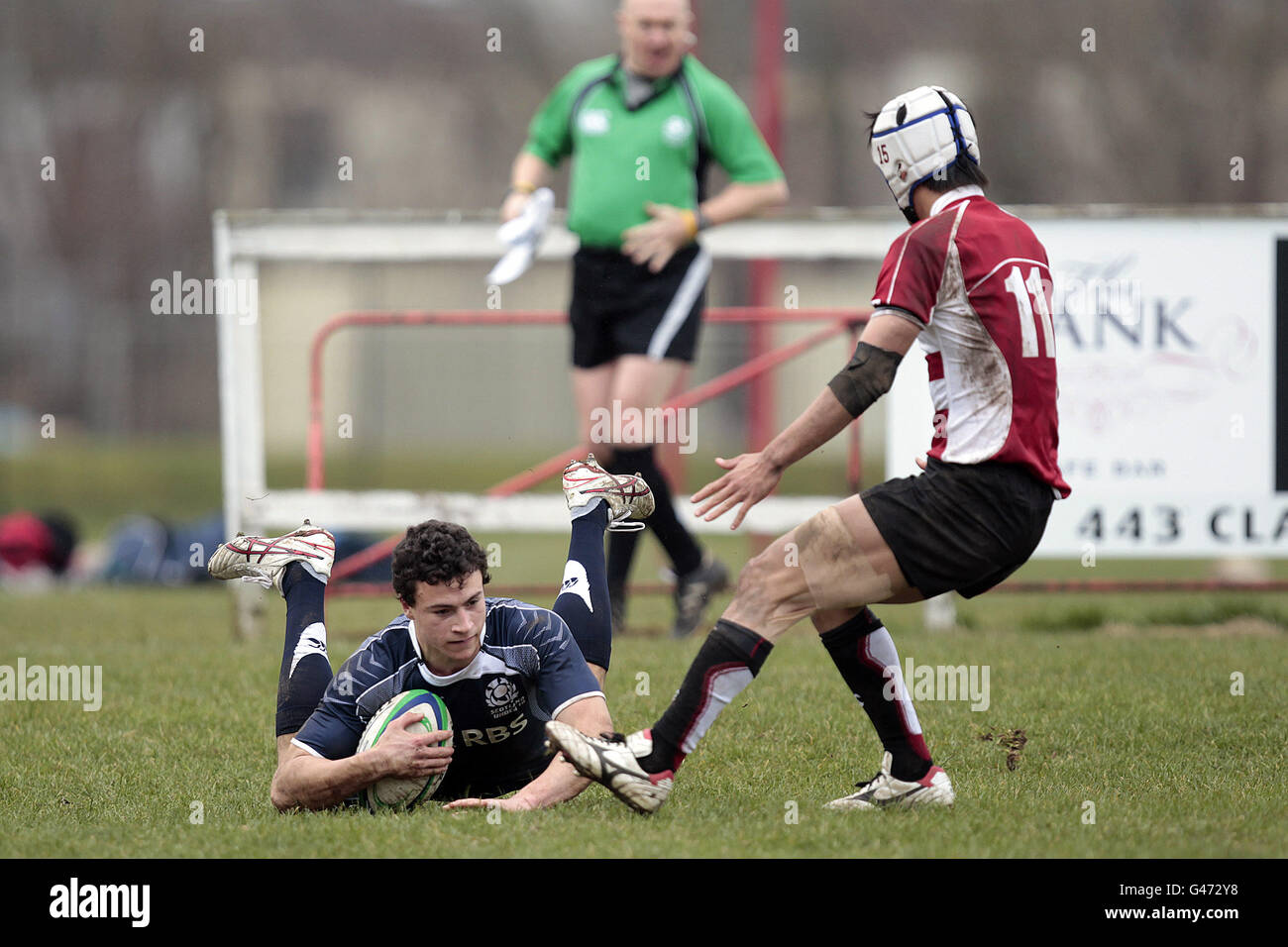 Scotland under-18's Jamie Farndale scores a try during the match at ...