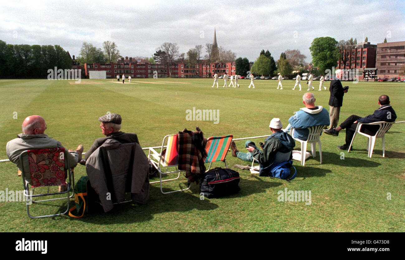 Derbyshire cricket team walk out of the pavilion at the Fenners ground ...