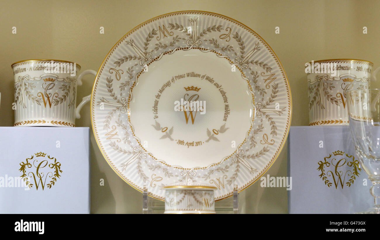 The official Royal wedding commemorative China range is displayed at ...