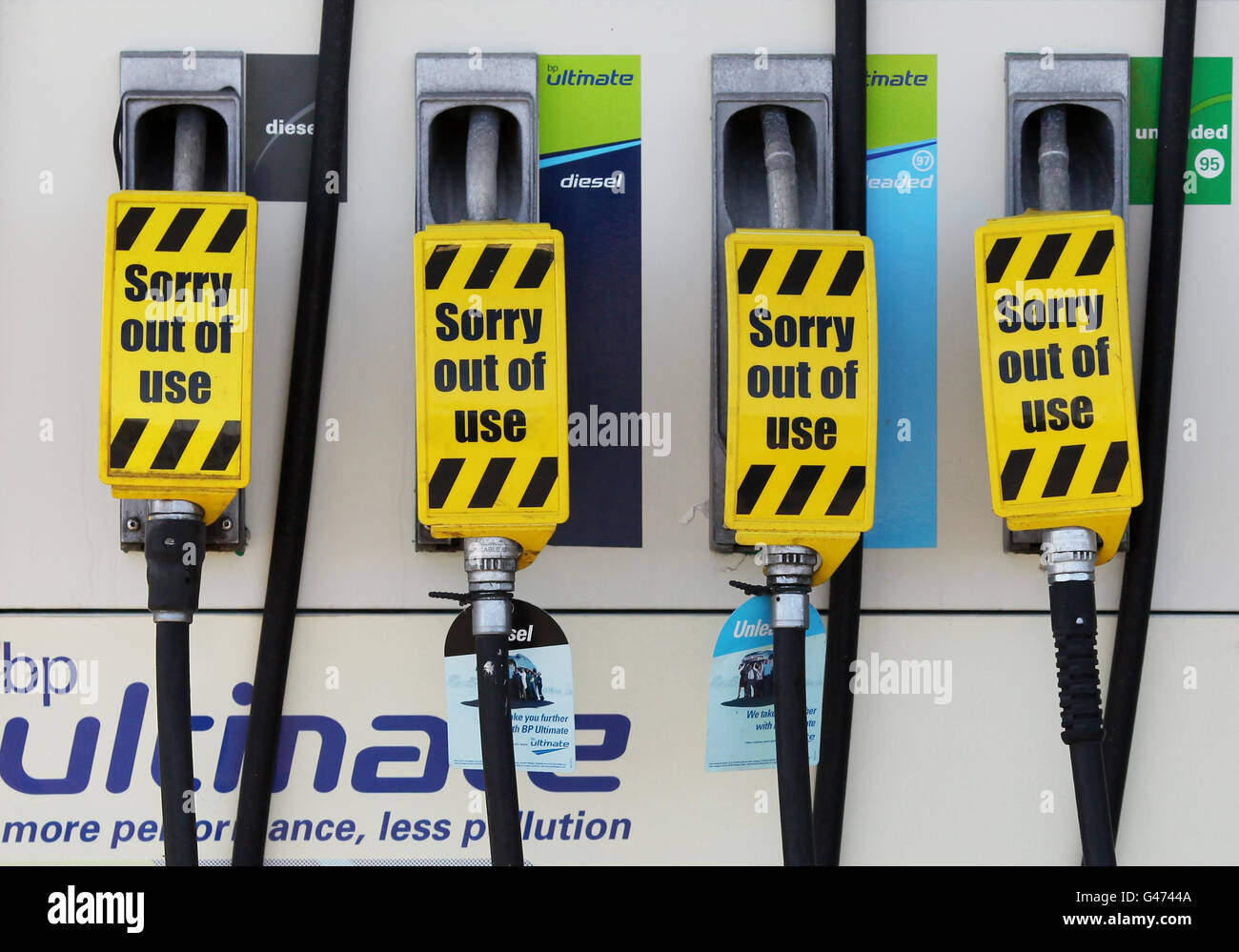 A general view of fuel pumps at a service station near Gillingham, Kent ...