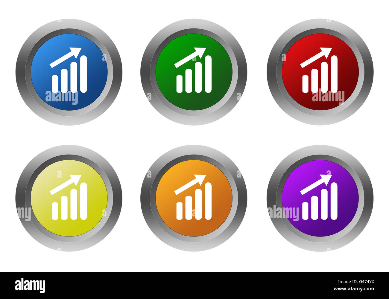 Set of rounded colorful buttons with success symbol in blue, green ...