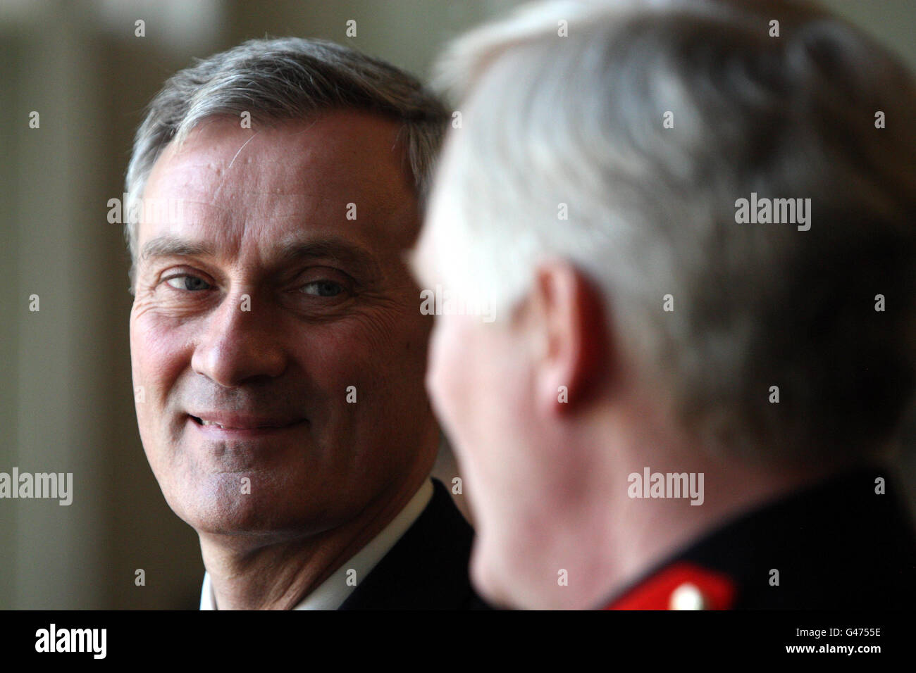 Major General Cubitt GOC (right) talks to French Attache Admiral ...