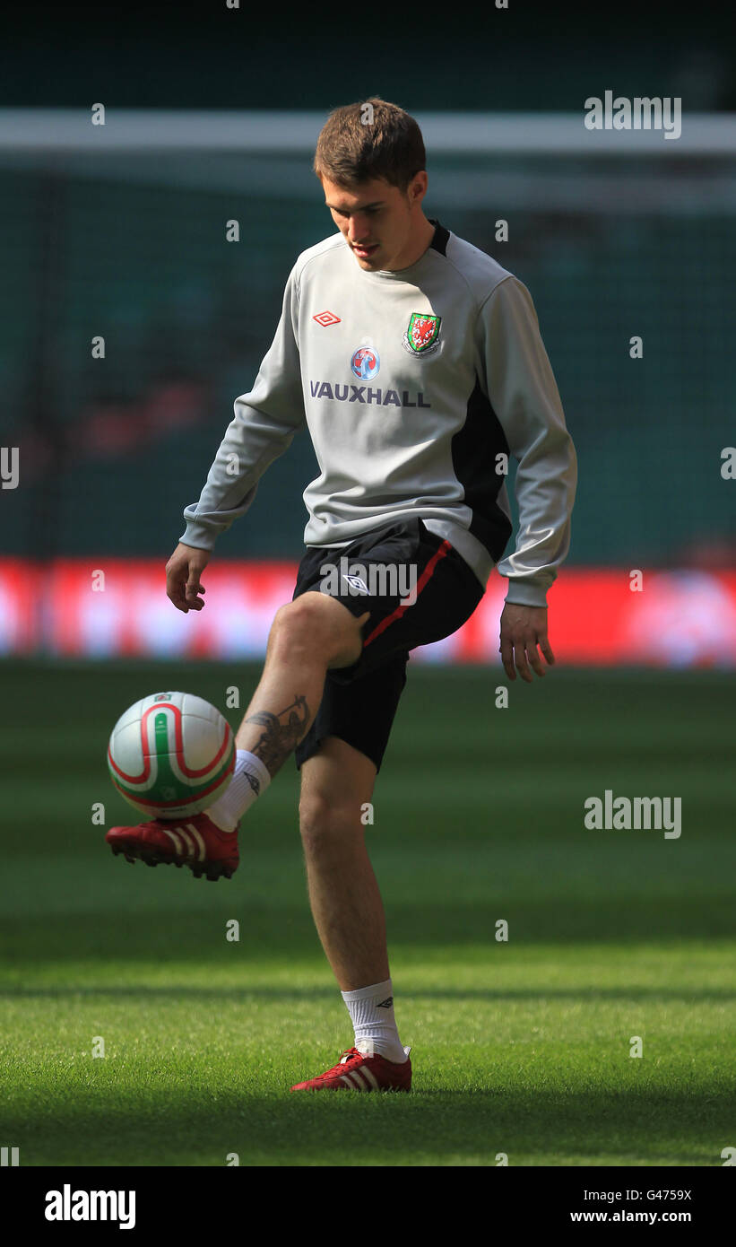 Wales captain aaron ramsey during training hi-res stock photography and ...