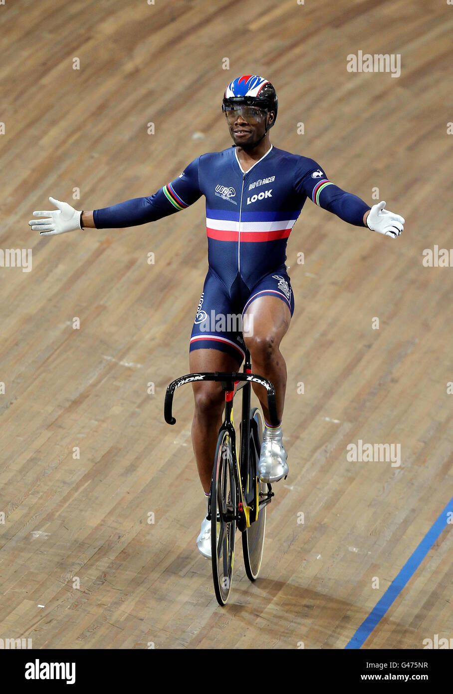 France's Gregory Bauge celebrates his victory in the Men's Sprint Final ...