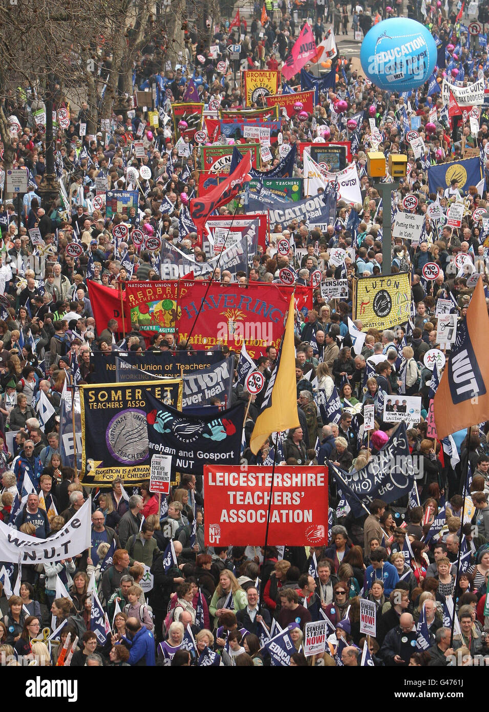 Demonstrators assemble near Waterloo Bridge before the start of the TUC ...