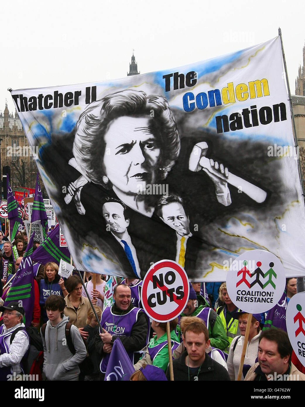 Demonstrators on the TUC March For The Alternative as they pass through ...