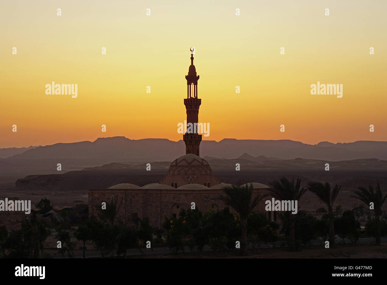 sunset over mosque in egypt town of el quesir Stock Photo - Alamy