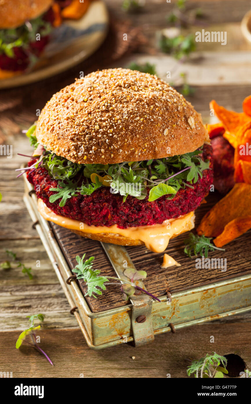 Healthy Baked Red Vegan Beet Burger with Microgreens Stock Photo - Alamy