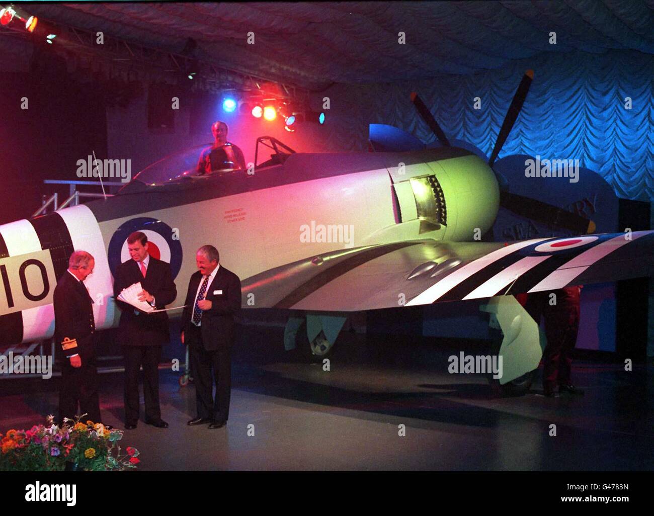 The Duke of York (centre) views a restored Seafury aircraft, during his ...