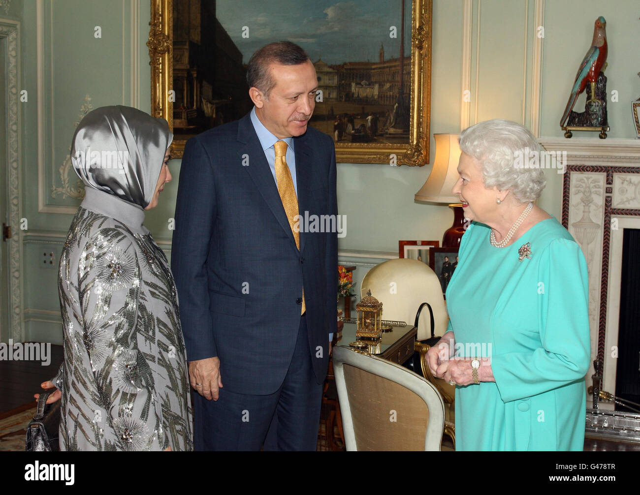 Queen Elizabeth II greets the Prime Minister of Turkey Recep Tayyip ...