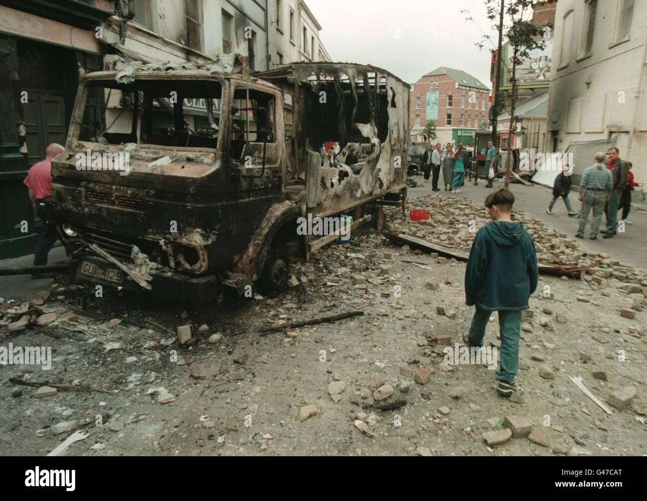 The aftermath of last night rioting (Sunday) in the city centre in ...